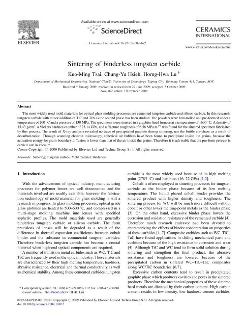 Sintering of binderless tungsten carbide