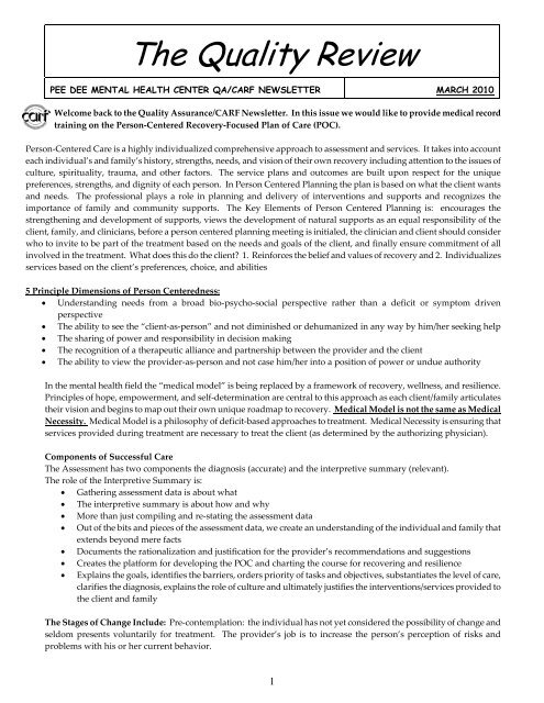 Person-Centered Recovery-Focused Plan of Care