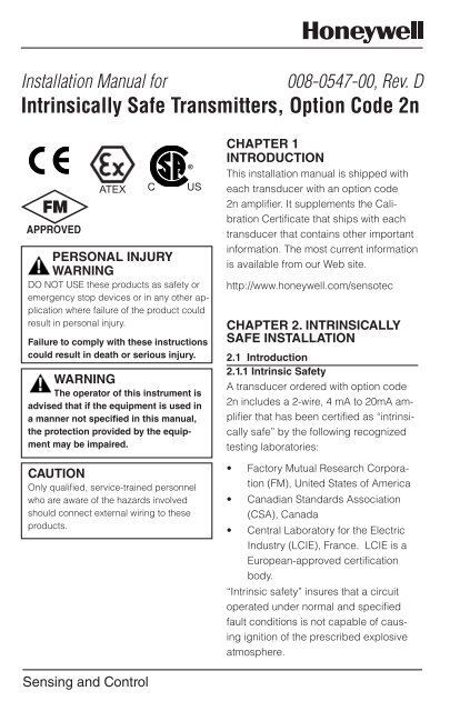 Intrinsically Safety Transmitters - Honeywell Test and Measurement ...