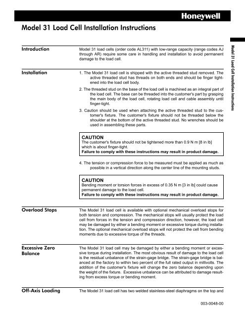 Model 31 Load Cell Installation Instructions - Honeywell Test and ...
