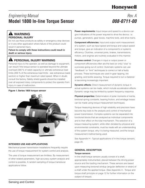 Model 1800 In-line Torque Sensor 008-0711-00 - Honeywell Test ...