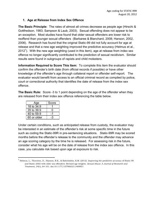 Age coding for STATIC-99R