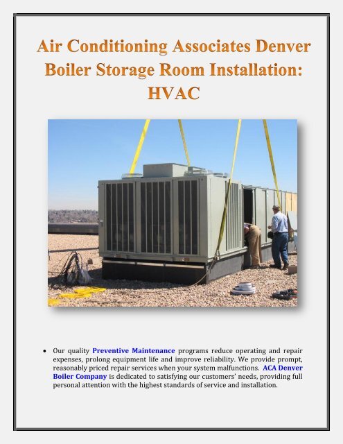 Air Conditioning Associates Denver Boiler Storage Room Installation: HVAC