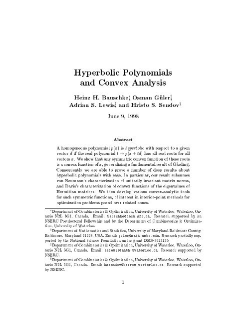 Hyperbolic Polynomials and Convex Analysis - Department of ...