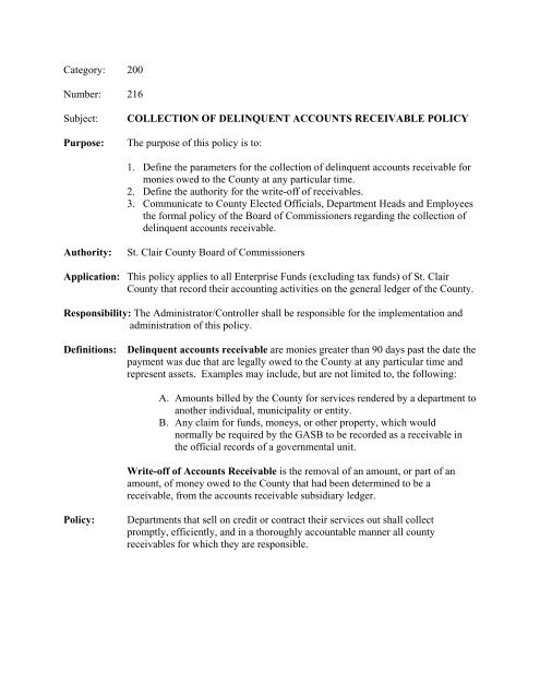 Collections of Accounts Receivable Policy - Saint Clair County