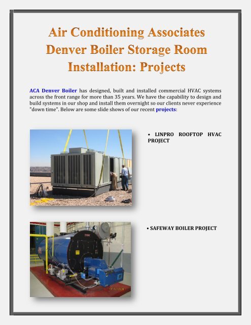 Air Conditioning Associates Denver Boiler Storage Room Installation ...