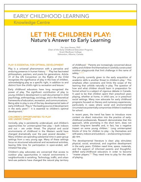 LET THE CHILDREN PLAY: