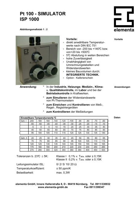 elementa Pt 100 - SIMULATOR ISP 1000 - elementa GmbH