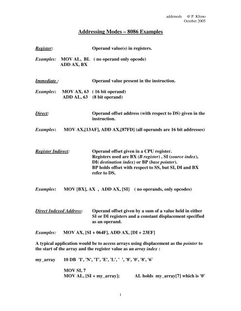Quiz Memory Addressing