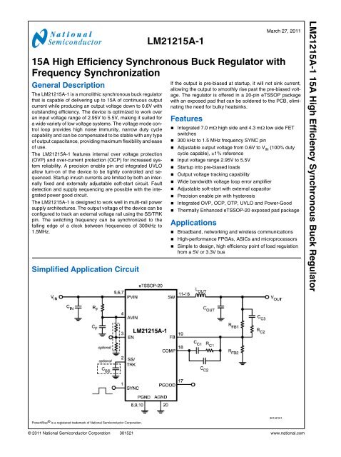 LM21215A-1 15A High Efficiency Synchronous Buck Regulator with ...