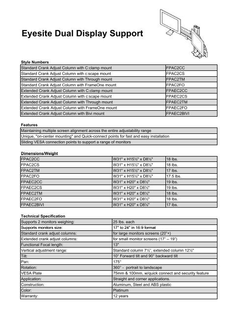Eyesite Dual Display Support - Steelcase