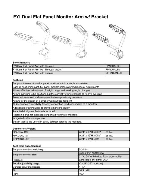 FYI Dual Flat Panel Monitor Arm w/ Bracket - Steelcase