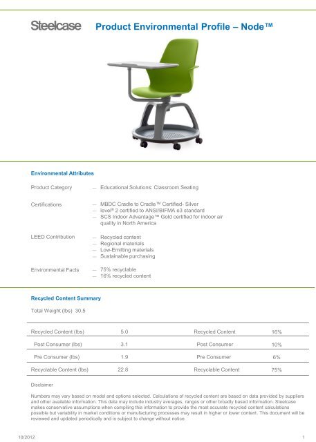 Product Environmental Profile – Node™ - Steelcase