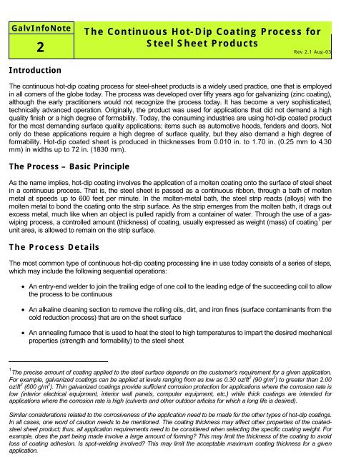 The Continuous Hot-Dip Coating Process for Steel Sheet Products