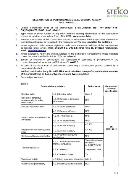 STEICO special dry Declaration Of Performance 13171