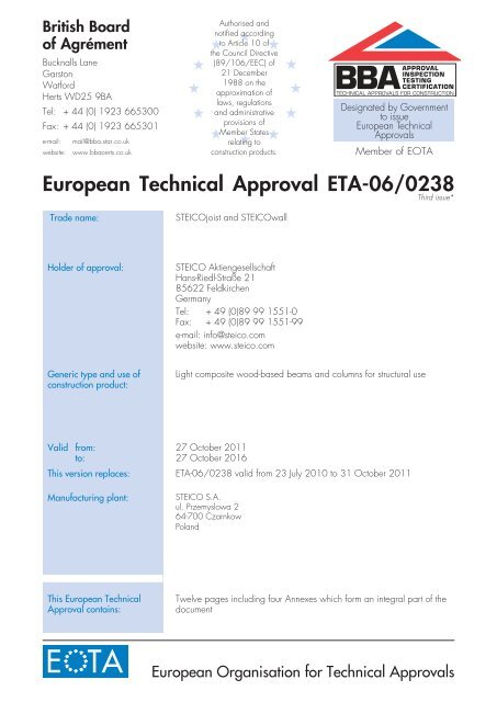 European Technical Approval ETA-06/0238 - Steico
