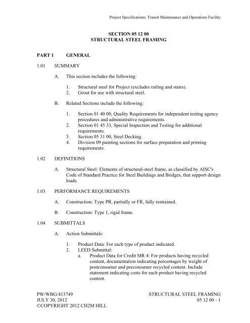 05 12 00 Structural Steel Framing.pdf - Milestone Construction ... 05 12 00 Structural Steel Framing.pdf - Milestone Construction ...