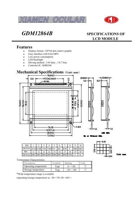 GDM12864B SPECIFICATIONS OF LCD MODULE ... - CircuitED
