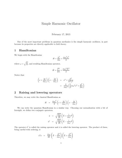 Quantum simple harmonic oscillator