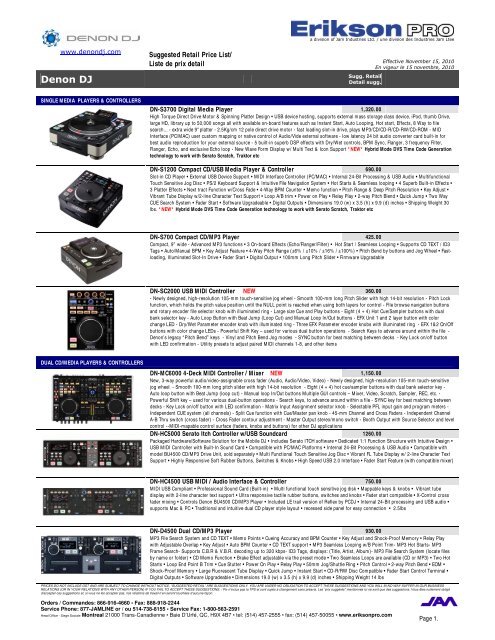 Suggested Retail Price List - Erikson Pro