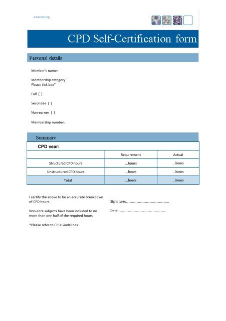 STEP Personal CPD Planner and Record Sheet