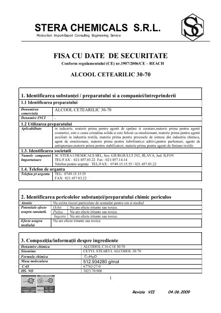 fise cu date de securitate O.pdf - Stera Chemicals
