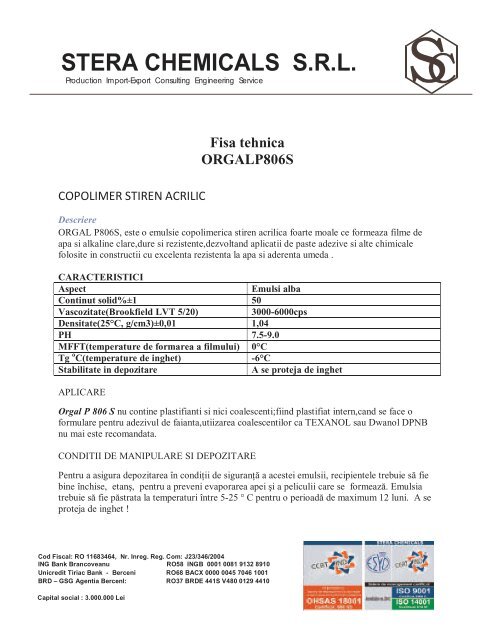 Fisa tehnica Orgal P806S.pdf - Stera Chemicals