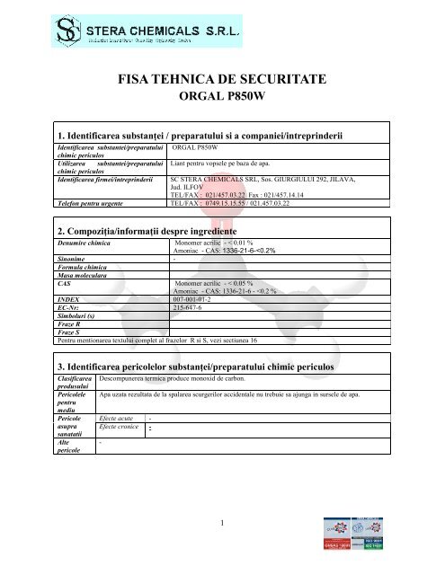 MSDS ORGAL P850.pdf - Stera Chemicals