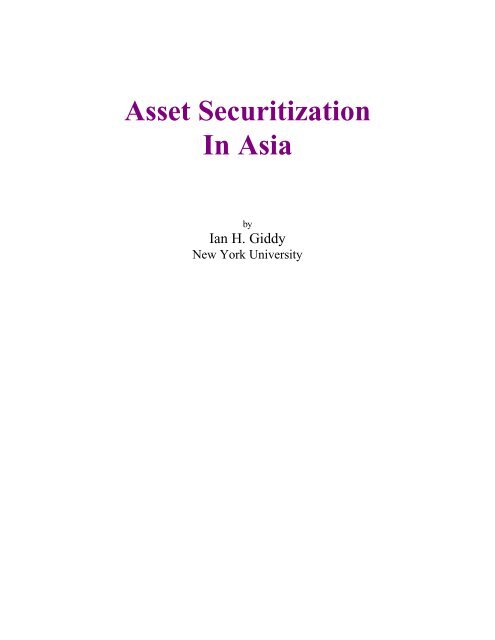 Asset Securitization in Asia
