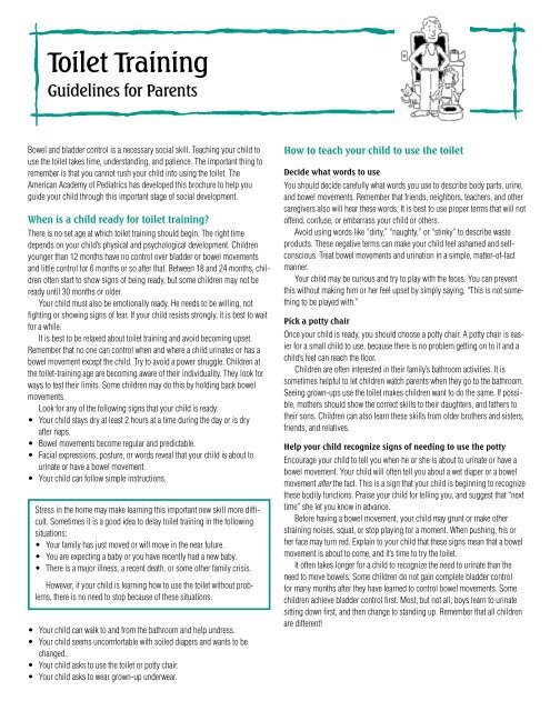 Toilet Training - Guidelines for Parents