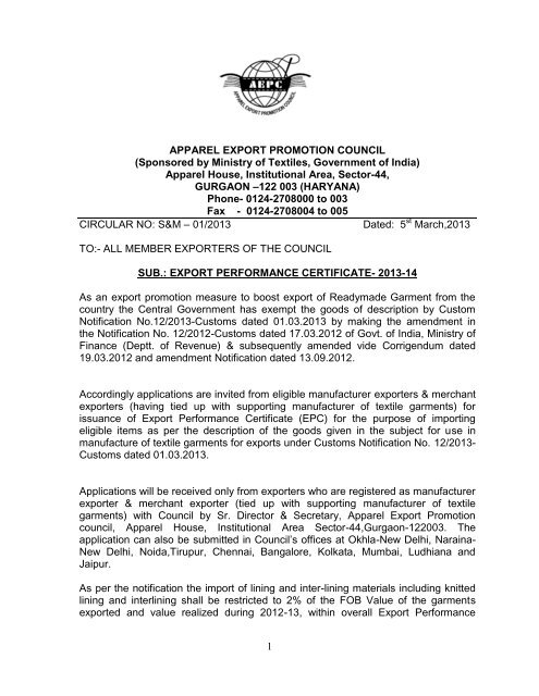 export performance certificate- 2013-14 - Apparel Export Promotion ...