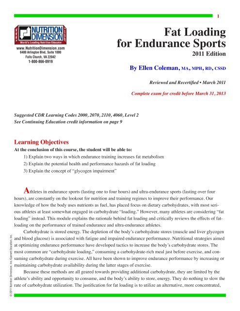 Fat Loading for Endurance Sports - Nutrition411.com