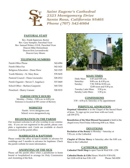 pastoral staff telephone numbers parish office hours websites ...