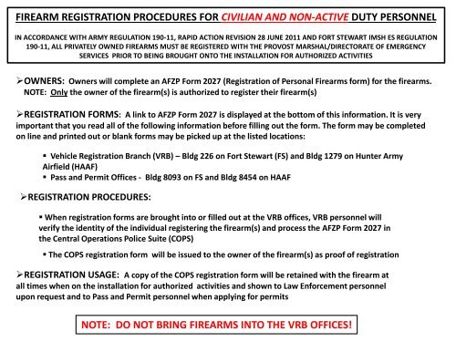 Weapons Registration Form - Fort Stewart