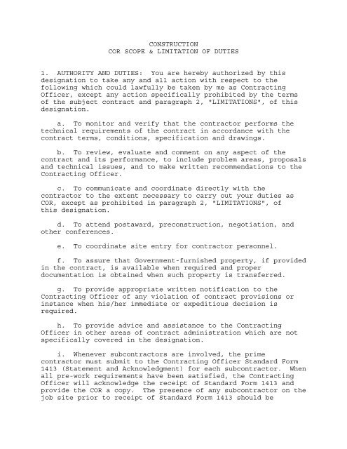 CONSTRUCTION COR SCOPE LIMITATION OF DUTIES 1 