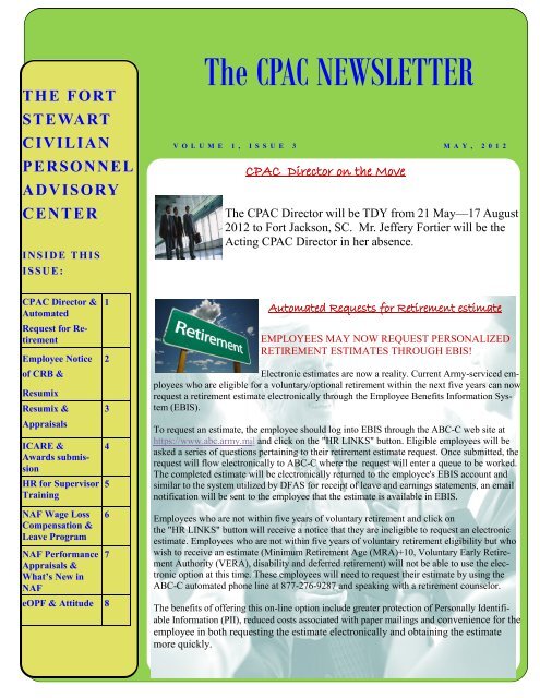 The CPAC NEWSLETTER - Fort Stewart - U.S. Army