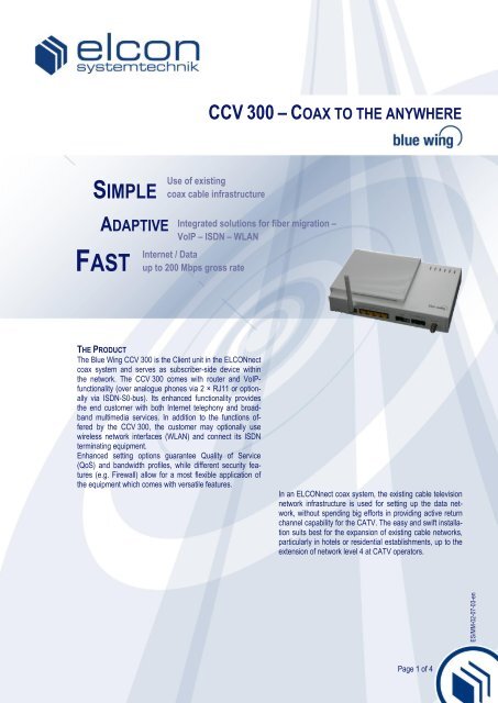 ccv300â coax to the anywhere - Elcon Systemtechnik
