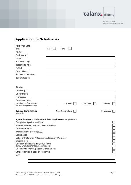Application Form for Scholarship