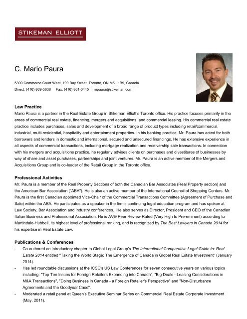 C. Mario Paura - Stikeman Elliott