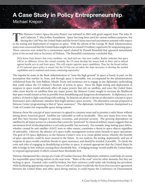 A Case Study in Policy Entrepreneurship - The Stimson Center