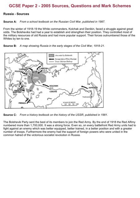 GCSE Paper 2 - 2005 Sources, Questions and Mark ... - St Ivo School