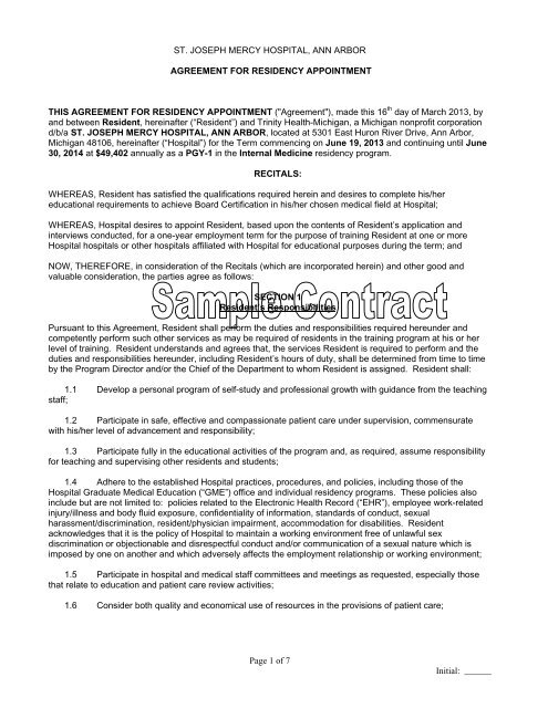 Sample Contract - St. Joseph Mercy Ann Arbor Hospital