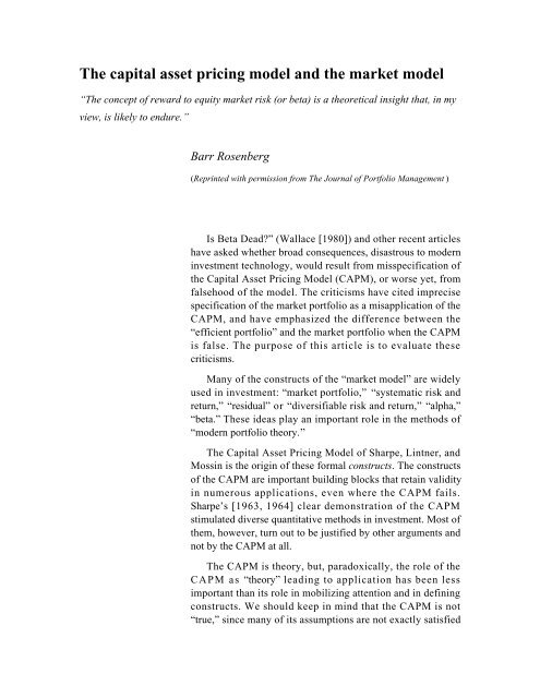 The capital asset pricing model and the market model