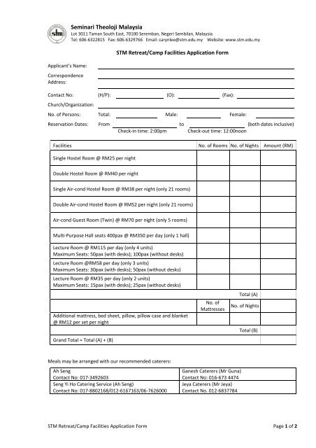 Retreat Application Form - Seminari Theoloji Malaysia