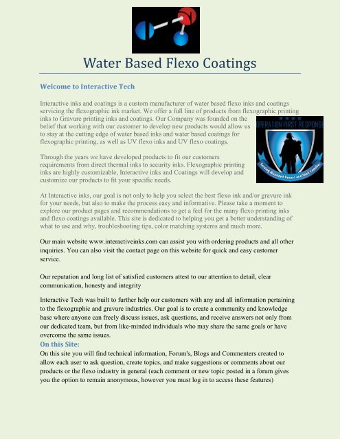 Water Based Flexo Coatings