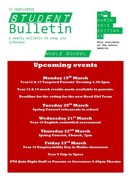 Whole School Upcoming events - St Marylebone School