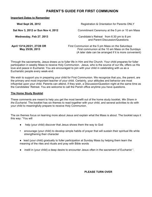 PARENT'S GUIDE FOR FIRST COMMUNION - St. Mary's Parish
