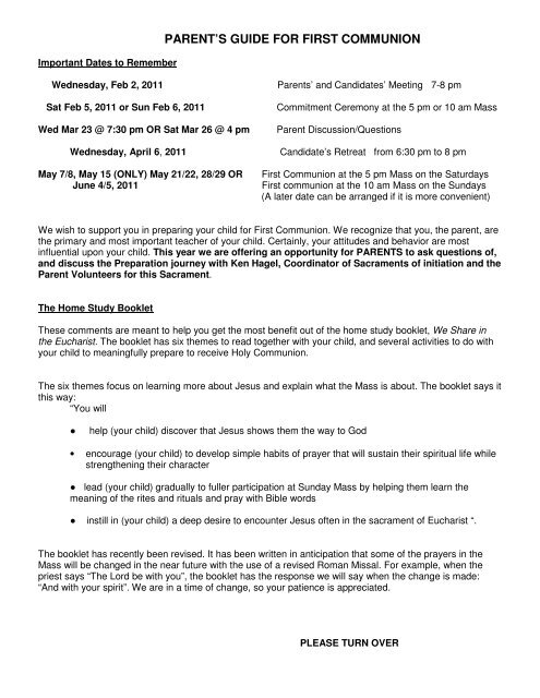 PARENT'S GUIDE FOR FIRST COMMUNION