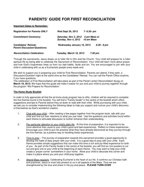 PARENTS' GUIDE FOR FIRST RECONCILIATION - St. Mary's Parish
