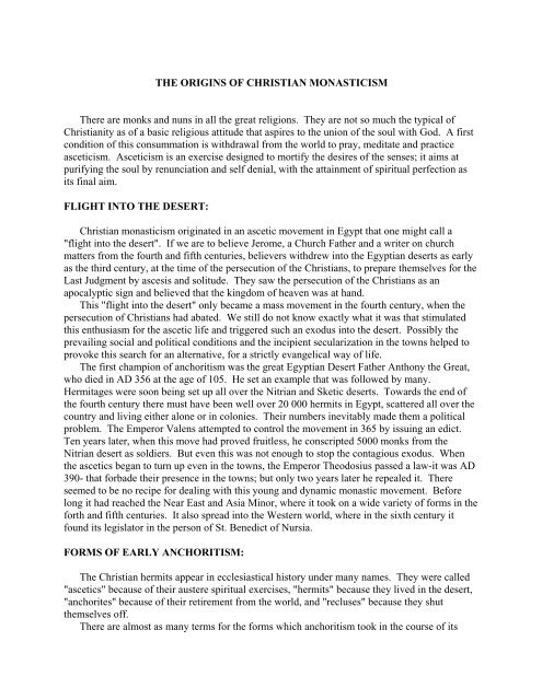 The Origins of Christian Monasticism - St. Marys Coptic Orthodox ...